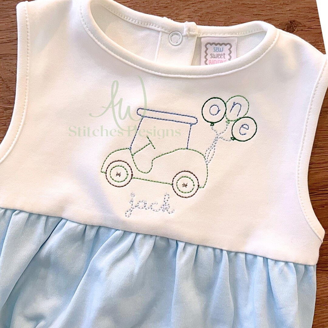 Golf Birthday Embroidery Design, First Birthday Cart Balloons (digital ...