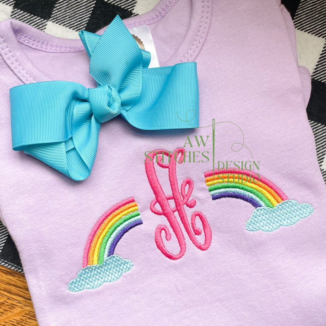 Rainbow With Clouds Colorful Rainbow Side Monogram Mini Fill Stitch ...