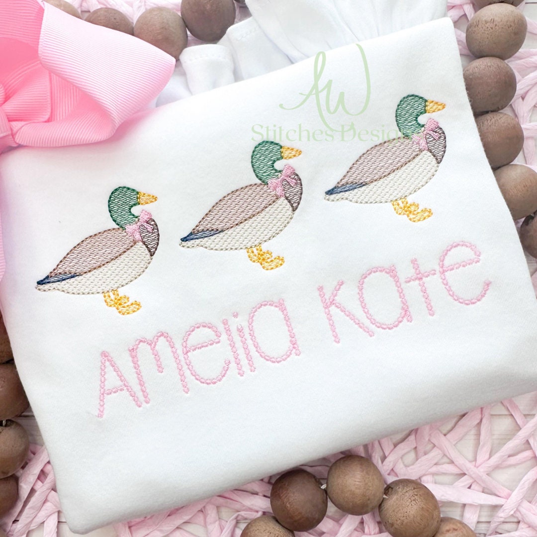 Mallard Duck Trio With Bow Sketch Stitch Light Fill Stitch Quick Stitch ...