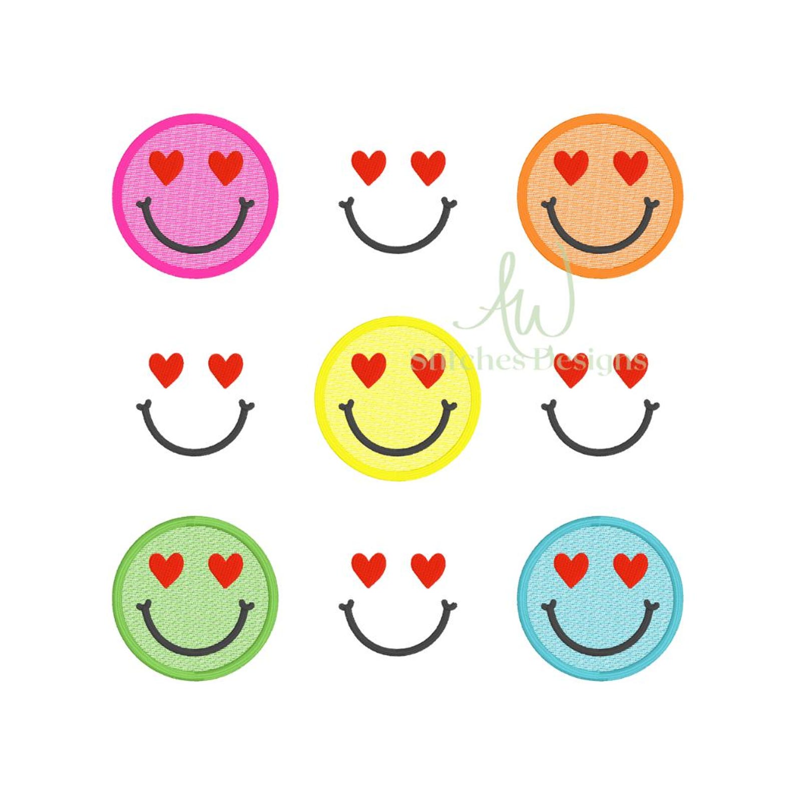 Valentine Smiley Face Embroidery Design – Heart Eyes Happy Face Sketch ...