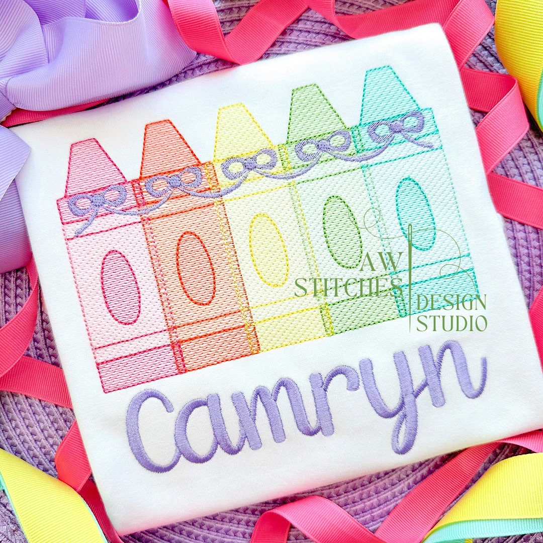 Crayon Back to School First Day Row of Crayons Trio Crayon With Bow ...