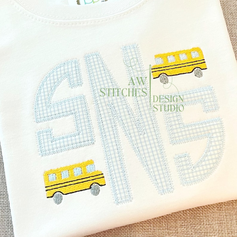Bus School Bus Back to School First Day Mini Fill Stitch Embroidery ...