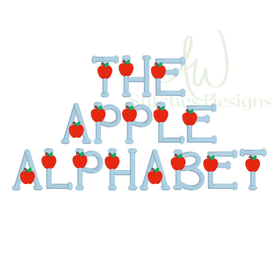 Back to School Apple First Day of School Mini Apple Satin Stitch Font ...