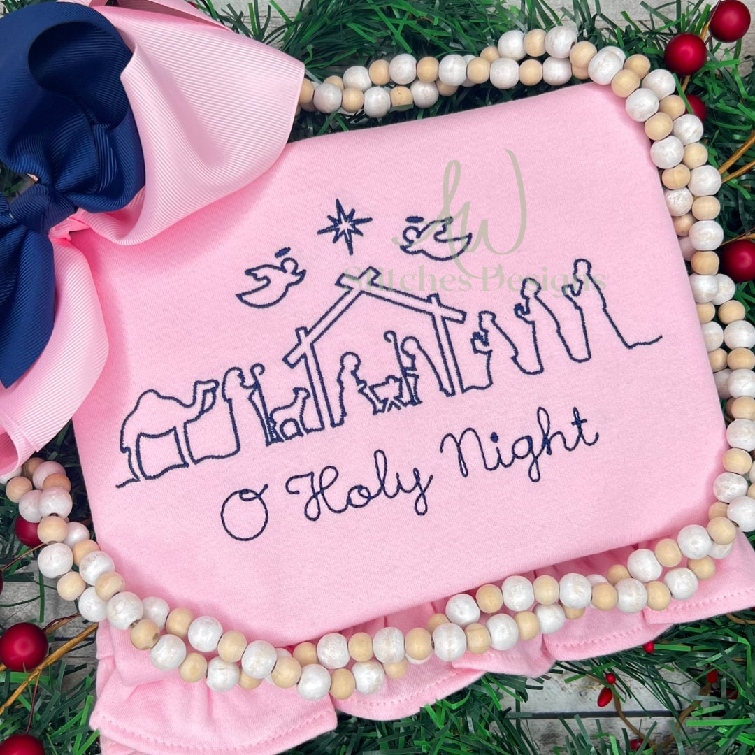 Nativity Scene Silent Night Oh Holy Night Baby Jesus Christmas Satin ...