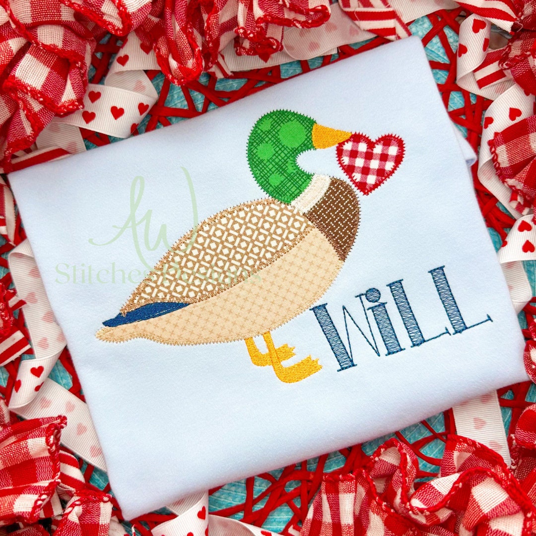 Valentine's Day Heart Mallard Duck Zig Zag Stitch Applique Machine ...