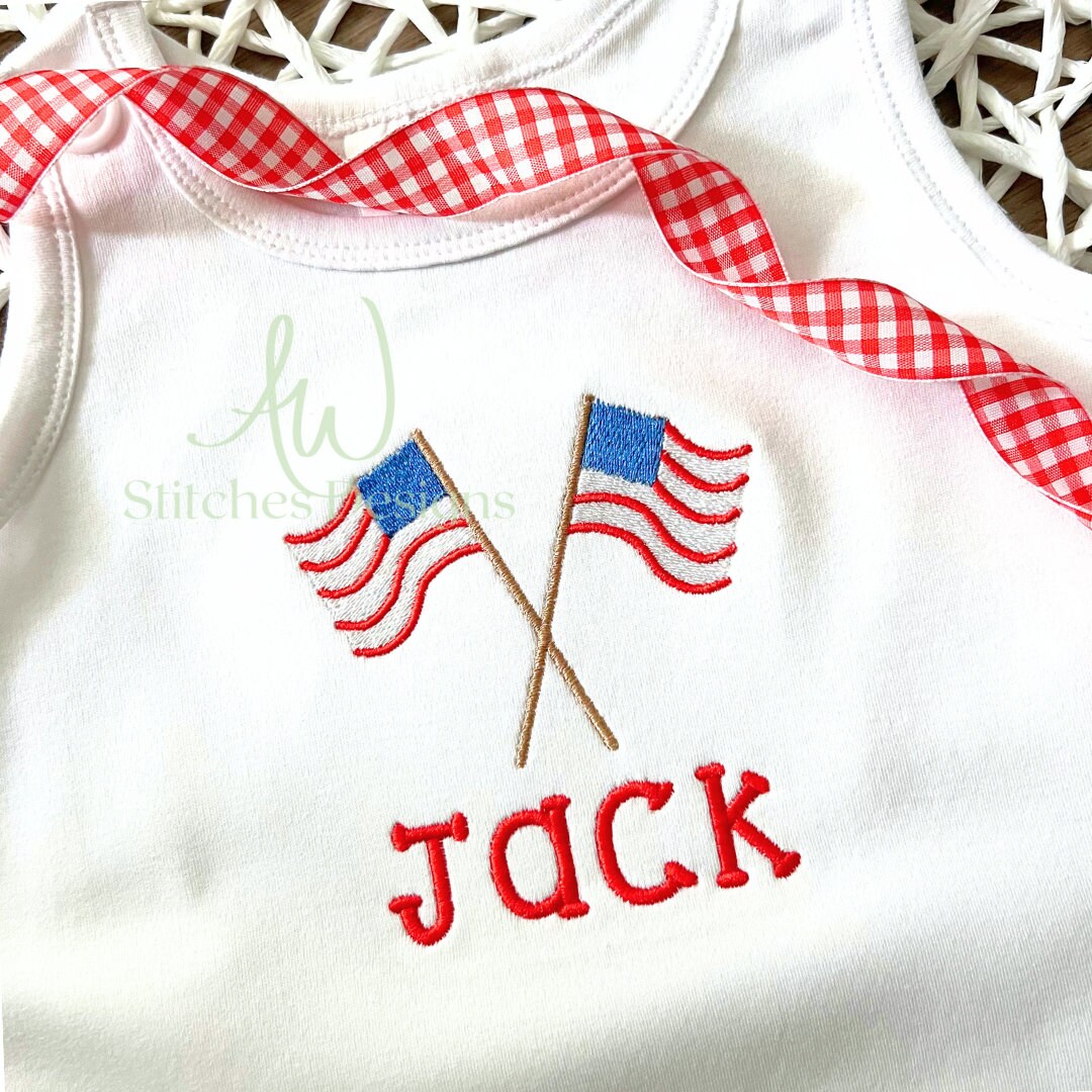 Patriotic American Flags Satin Stitch Embroidery Design - Etsy