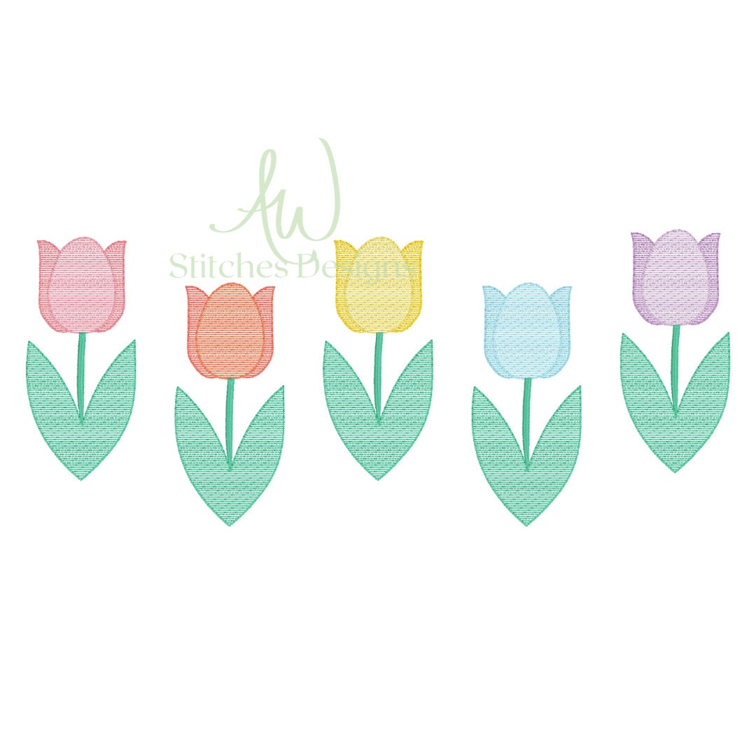 Tulip Flower Row Spring Trio Flowers Sketch Light Fill Machine ...