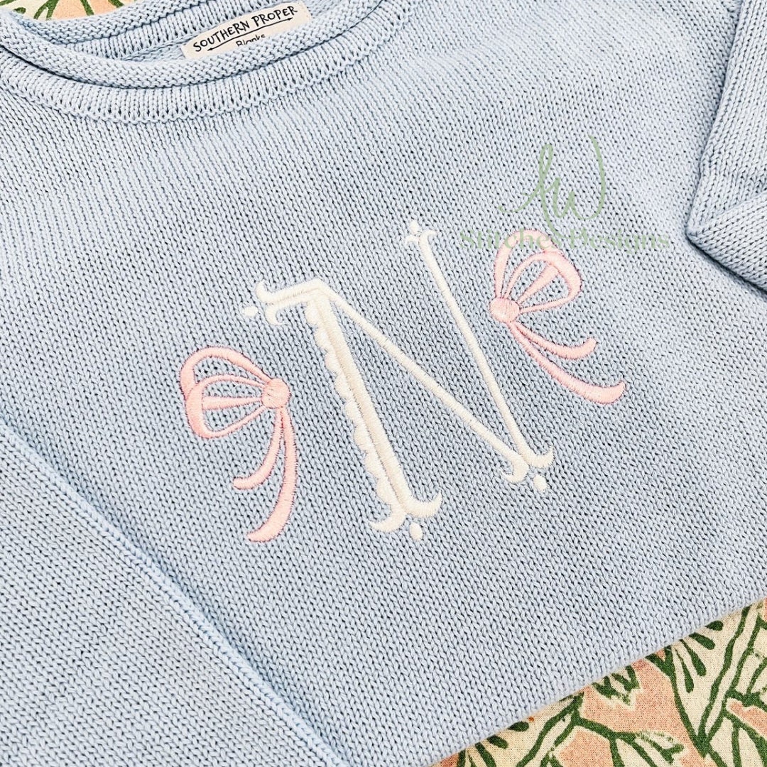 Side Monogram Heirloom Bow Mini Fill Stitch Machine Embroidery Mini ...