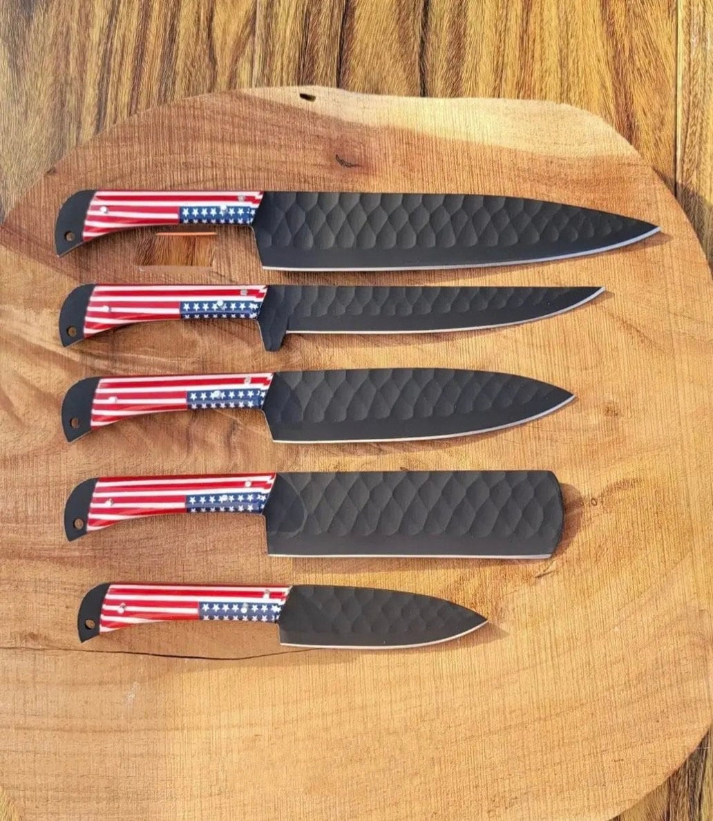 Handcrafted 5-piece Kitchen Knives Set USA Flag Handle - Etsy