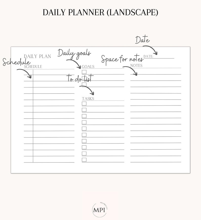 Printable Daily Planner Landscape, Daily Task List, Planner Insert ...