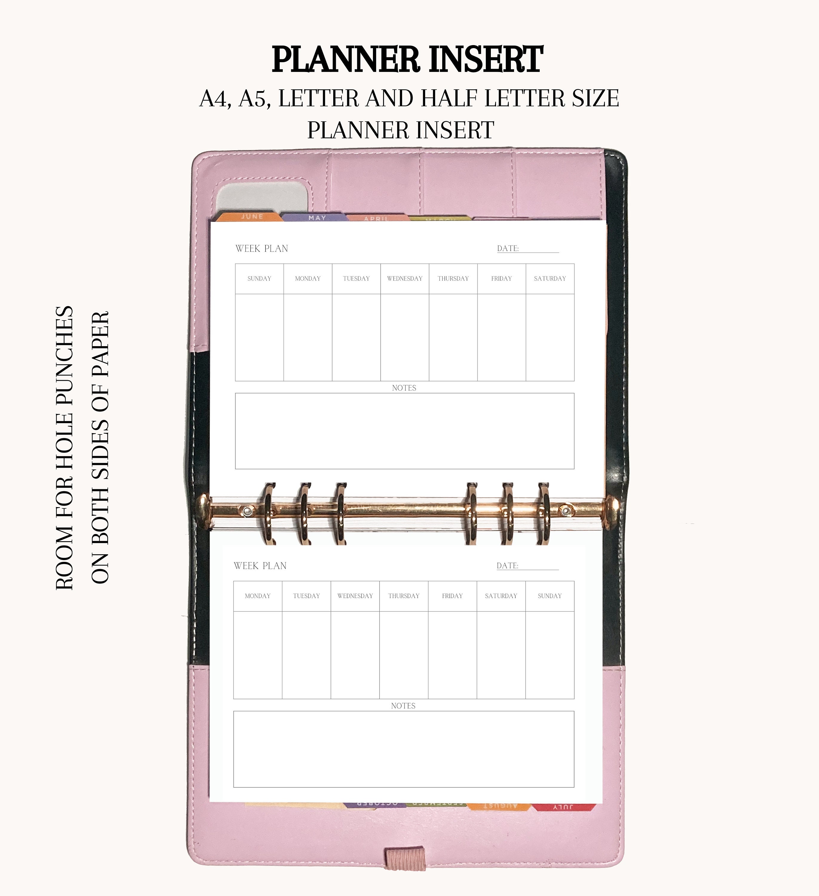 Printable One Page Weekly Planner Landscape, A4/a5/letter/half Letter ...