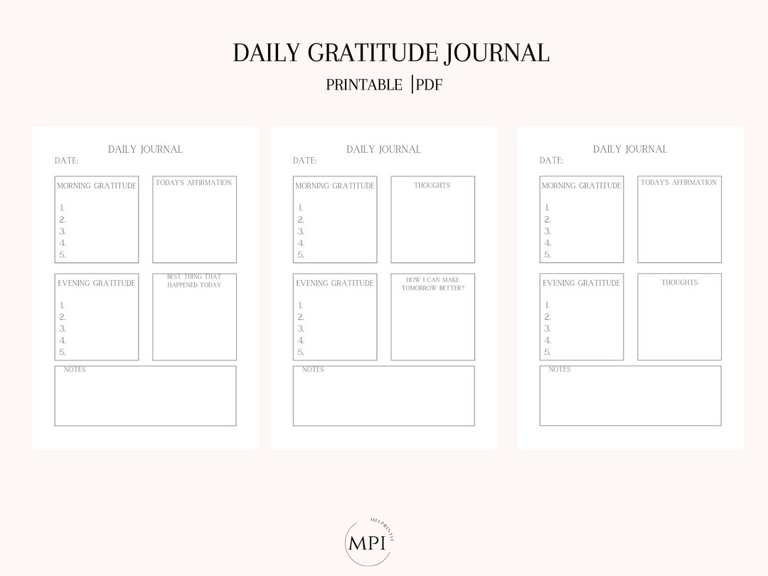 DAILY GRATITUDE JOURNAL Page, Printable Journal, Daily Affirmation ...