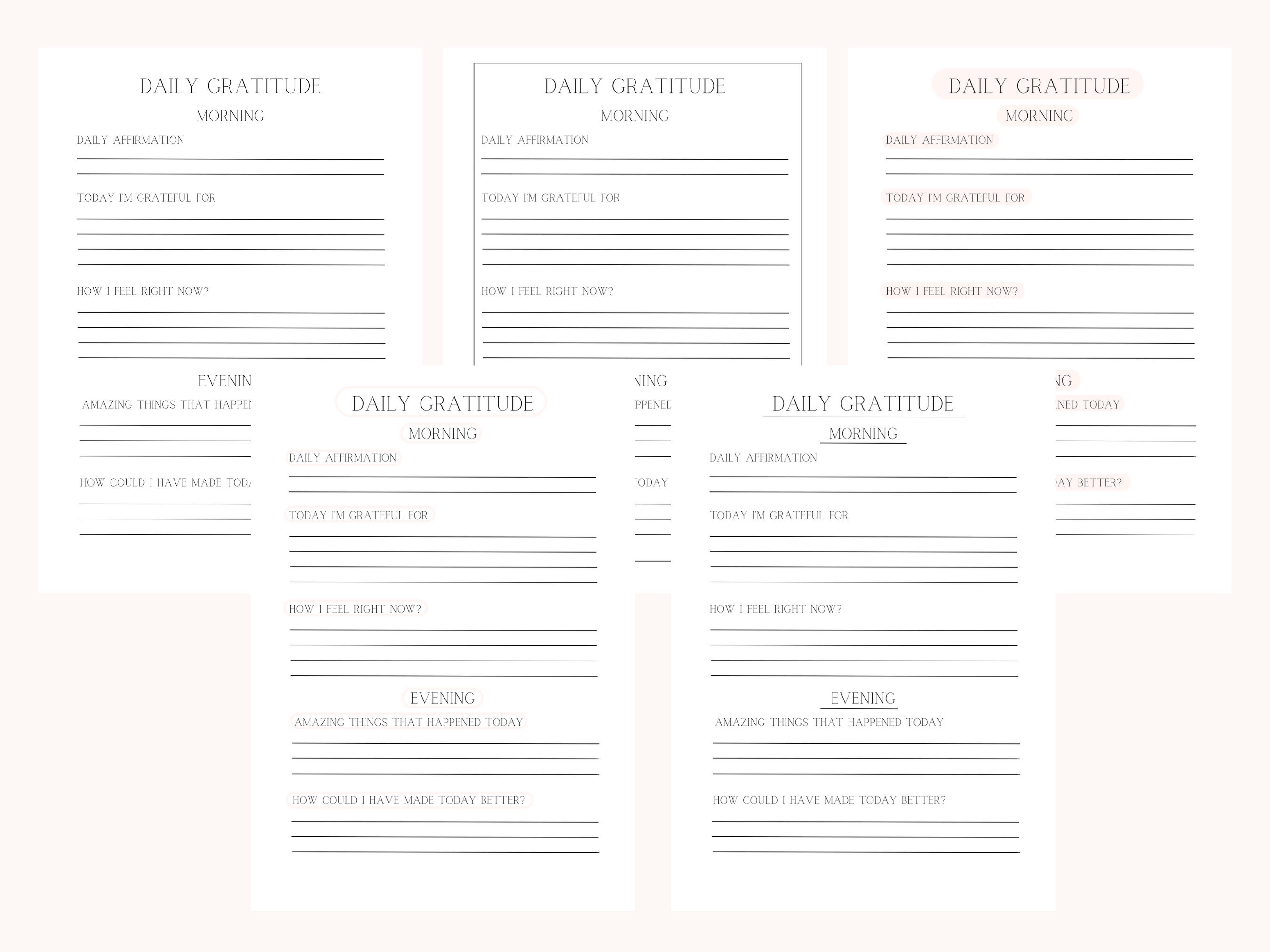 DAILY GRATITUDE JOURNAL Page, Printable Journal, Daily Affirmation ...