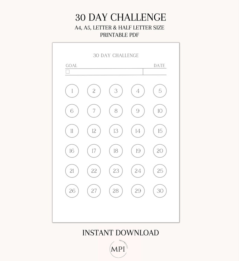 Printable 30 Day Challenge, Goal Setting, Goal Progress Tracker, Habit ...