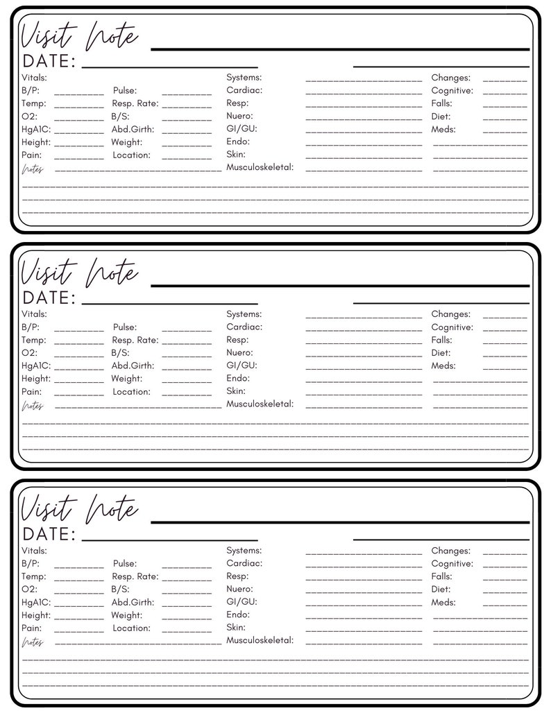 Home Health Nurse | Home Health Visit Form | Template | OASIS | Skilled ...