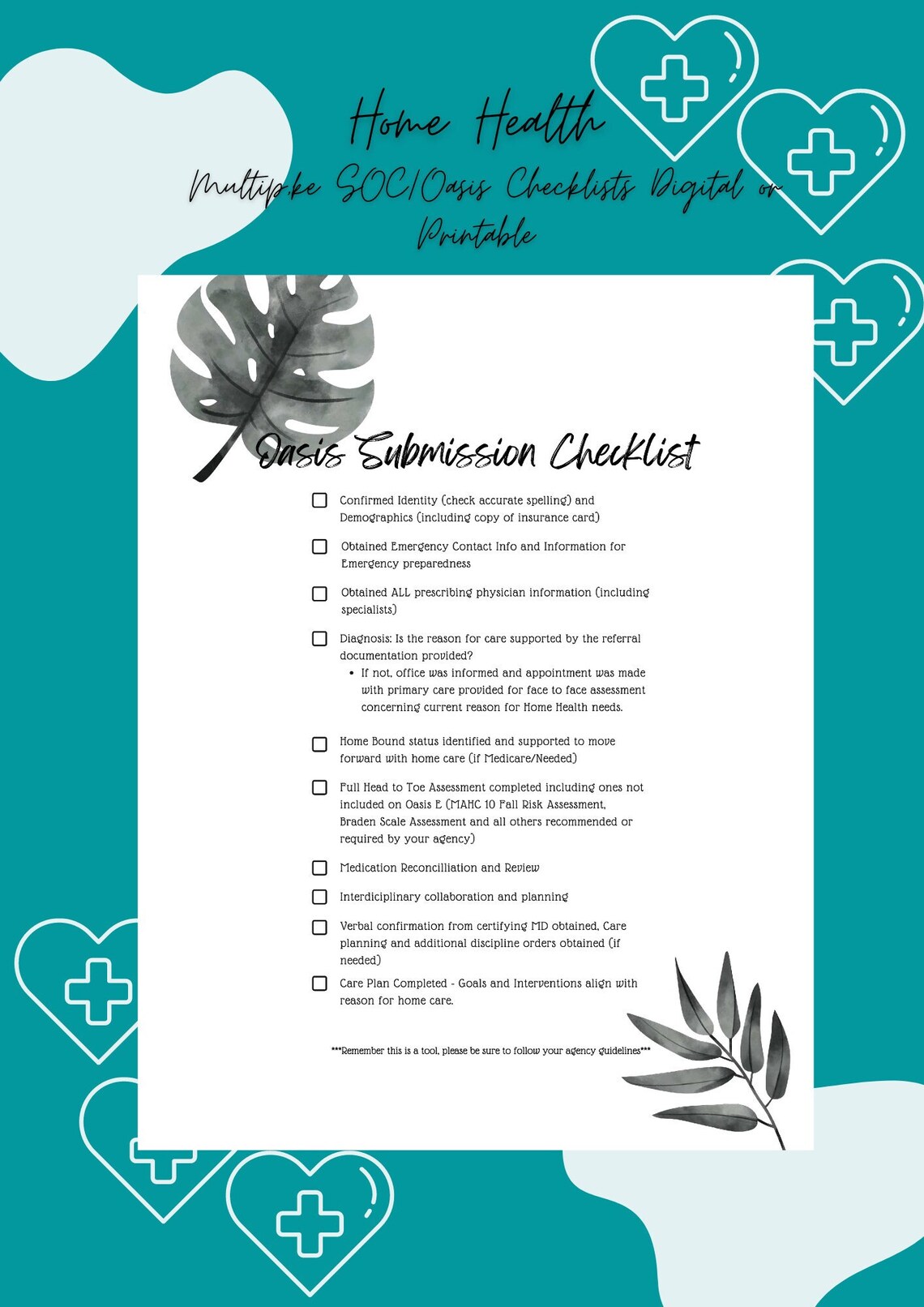 Medicare SOC Oasis Checklists | Set of 4 | Nurse Planner | Home Care ...