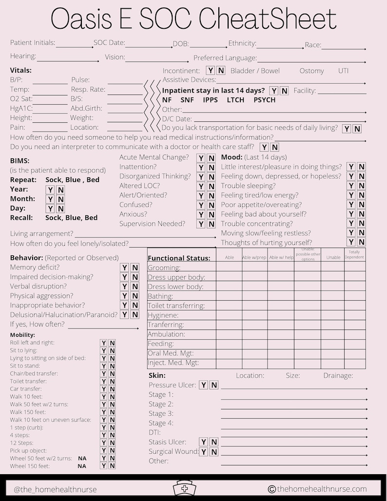 Oasis E Therapy Cheat Sheet | Start of Care Template | SOC | Physical Therapy | Digital Planner ...