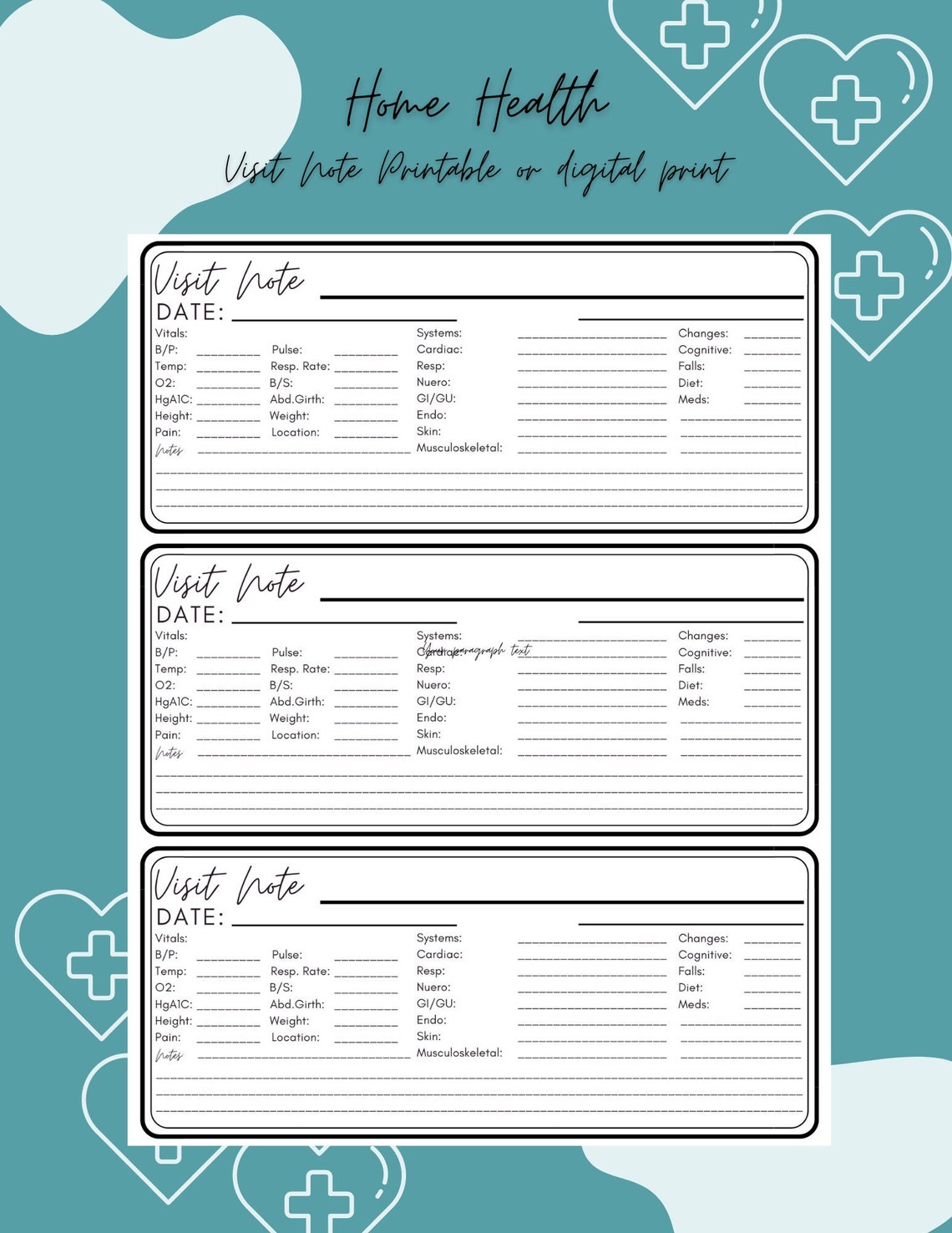 Home Health Nurse | Home Health Visit Form | Template | OASIS | Skilled ...