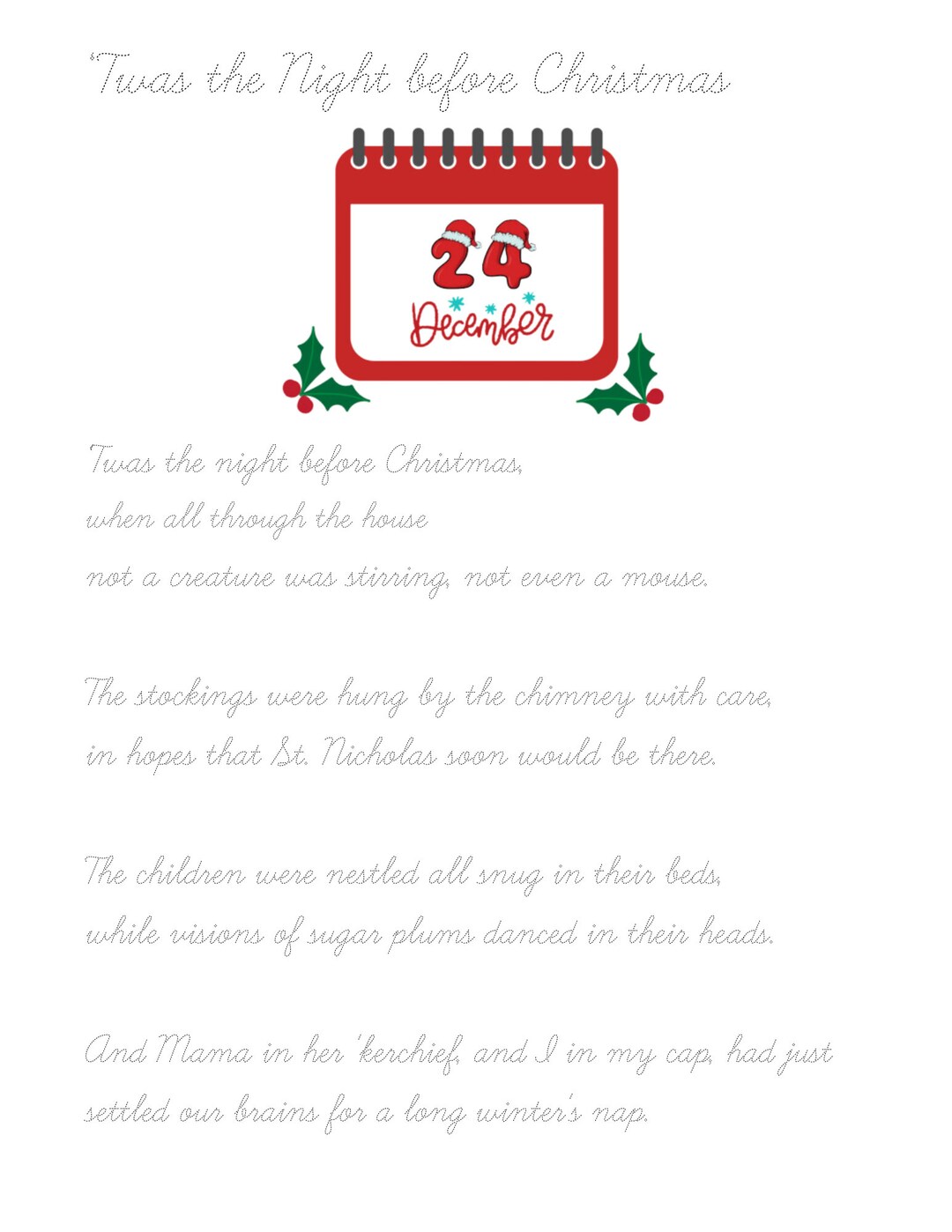 Twas the Night Before Christmas | Printable | Cursive Handwriting ...