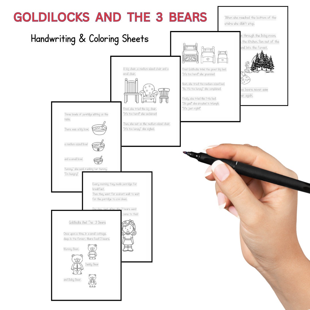 Goldilocks & the 3 Bears | Printable | Handwriting Practice | Coloring ...