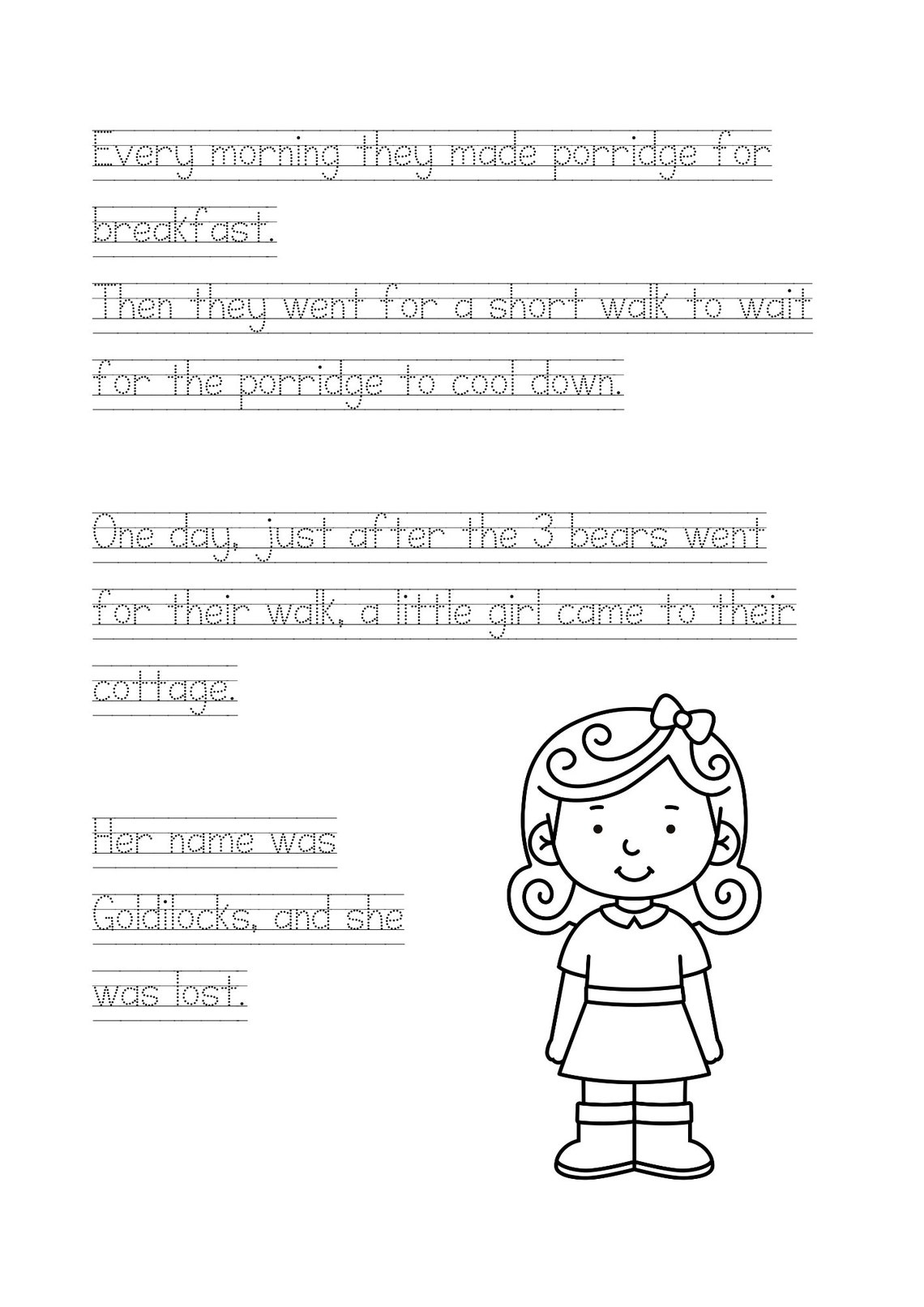 Goldilocks & the 3 Bears | Printable | Handwriting Practice | Coloring ...