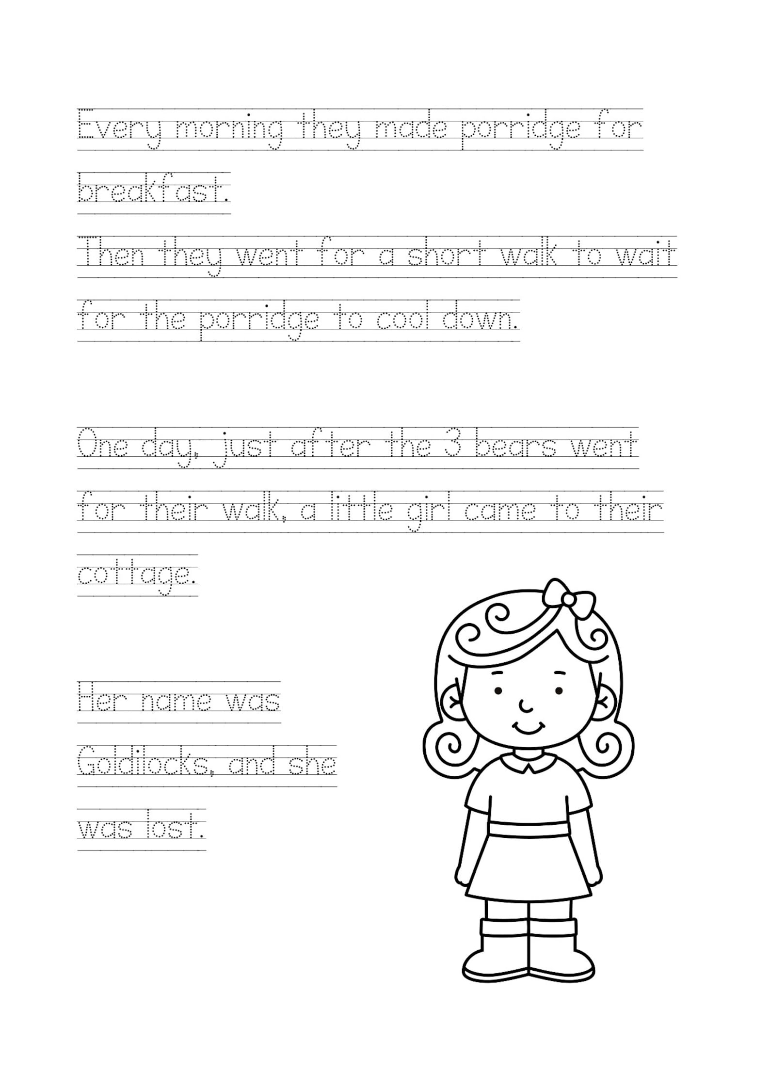 Goldilocks & the 3 Bears | Printable | Handwriting Practice | Coloring ...