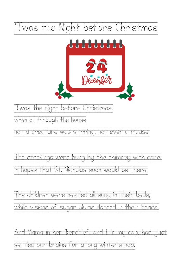 Twas the Night Before Christmas | Printable | Handwriting Practise ...