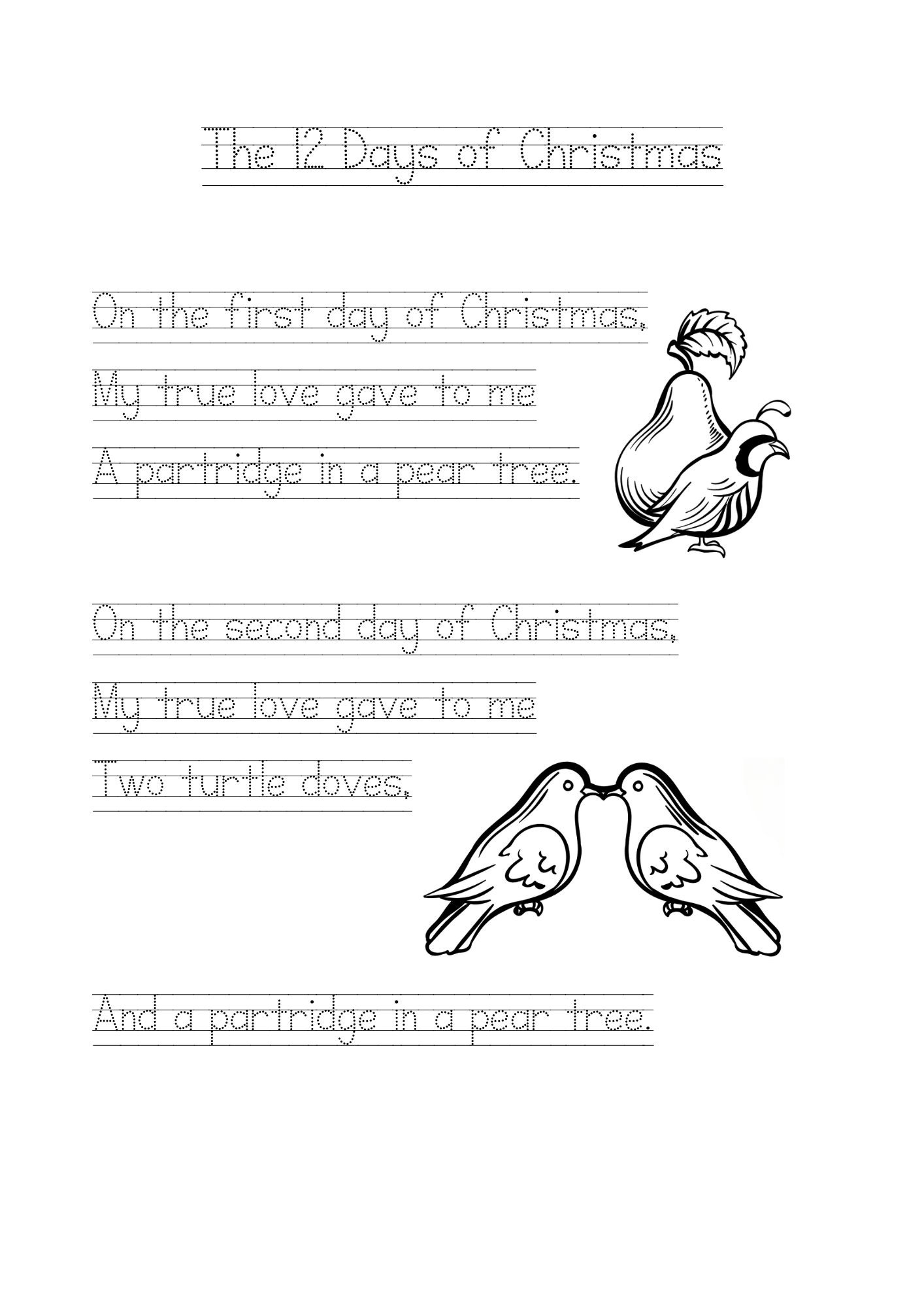 12 Days of Christmas | Printable | Handwriting Practice | Colouring ...