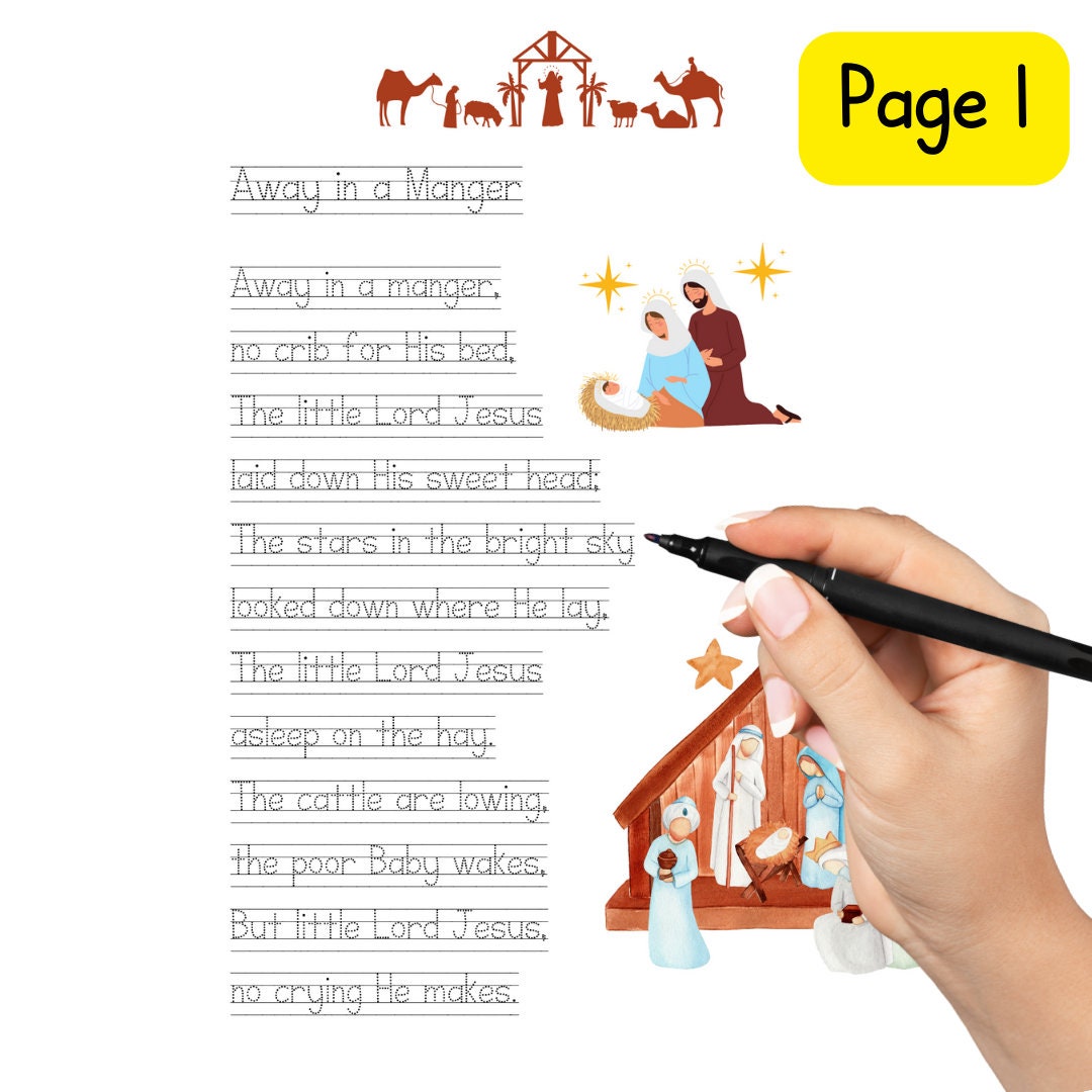 Away in A Manger | Printable | Handwriting Practise | Christmas ...