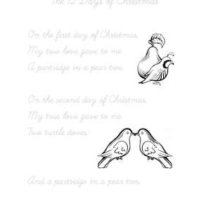 12 Days of Christmas Song Lyrics Printable Unlined - Etsy Australia