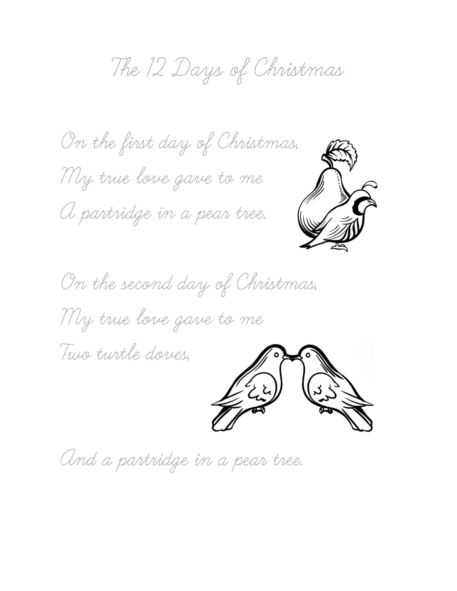 12 Days of Christmas | Printable | | Handwriting Practice | Coloring ...