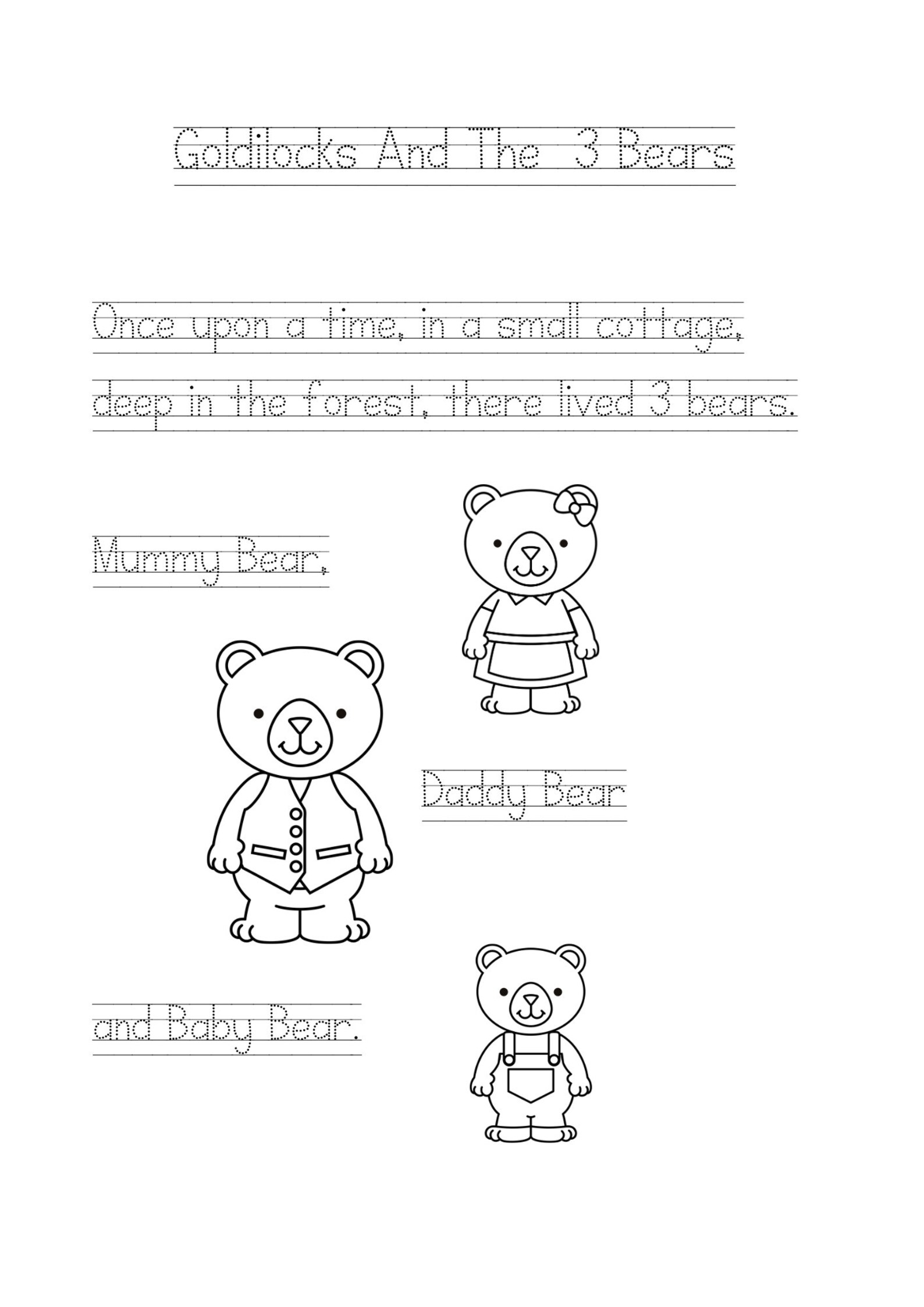 Goldilocks & the 3 Bears | Printable | Handwriting Practice | Coloring ...