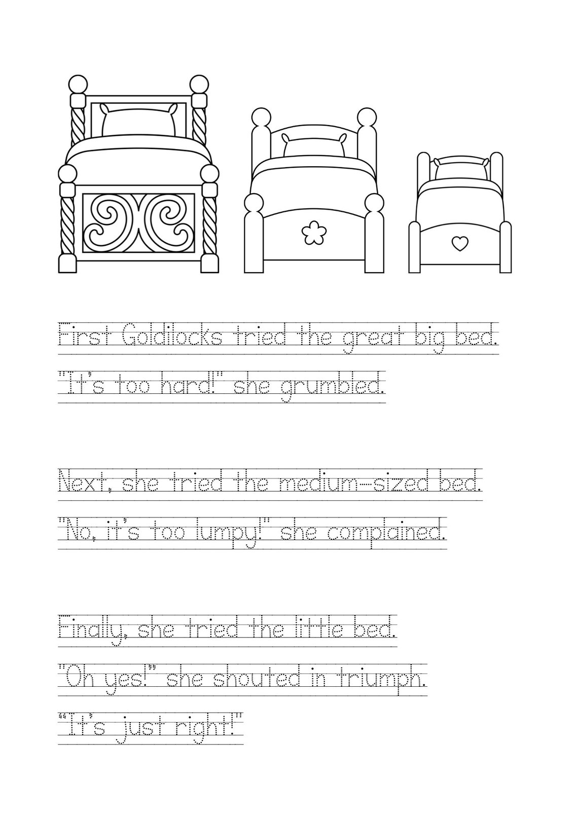 Goldilocks & the 3 Bears | Printable | Handwriting Practice | Coloring ...