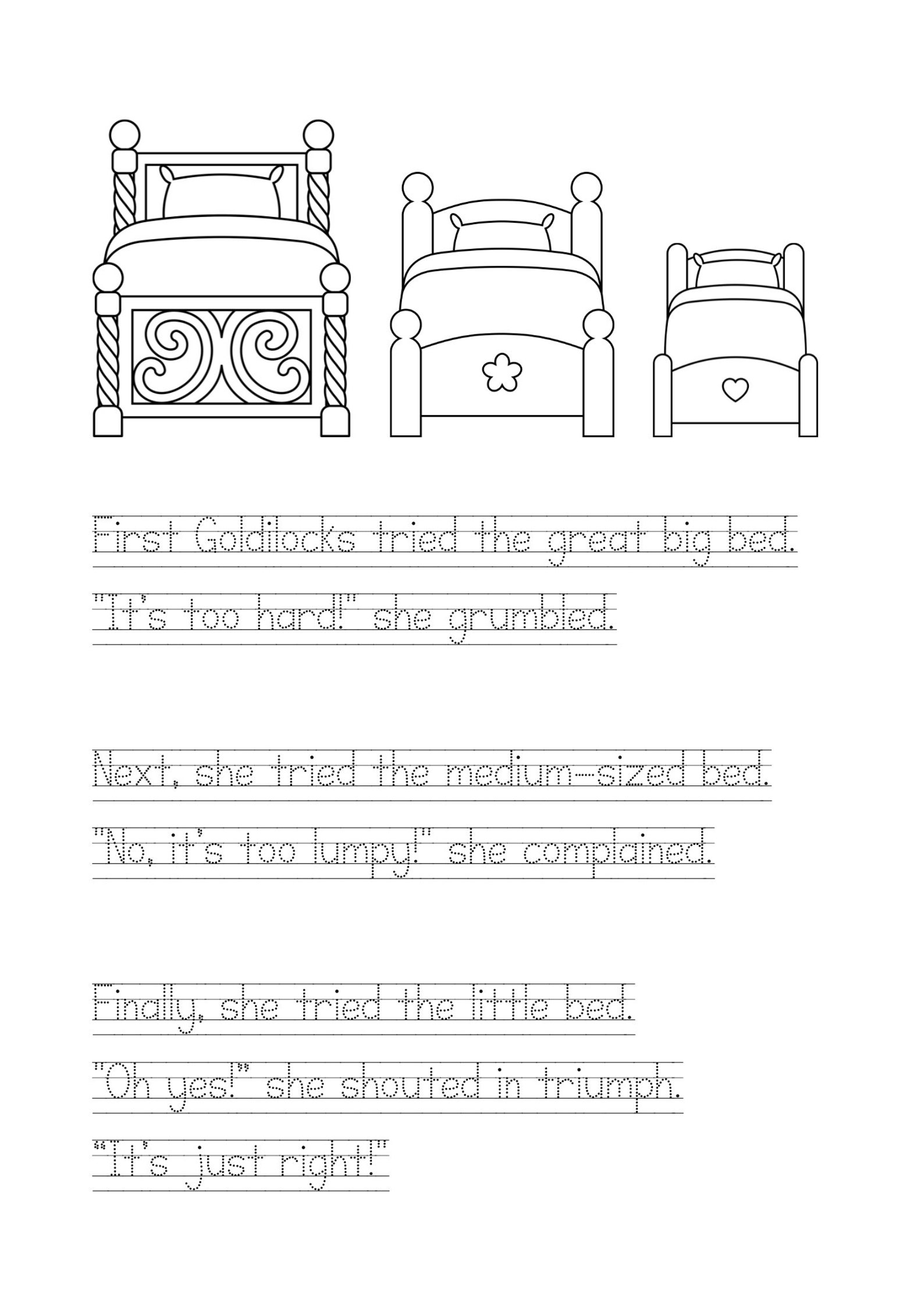 Goldilocks & the 3 Bears | Printable | Handwriting Practice | Coloring ...