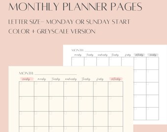 Bright Undated Monthly Planner Printable, Month on 1 Page,letter Size ...