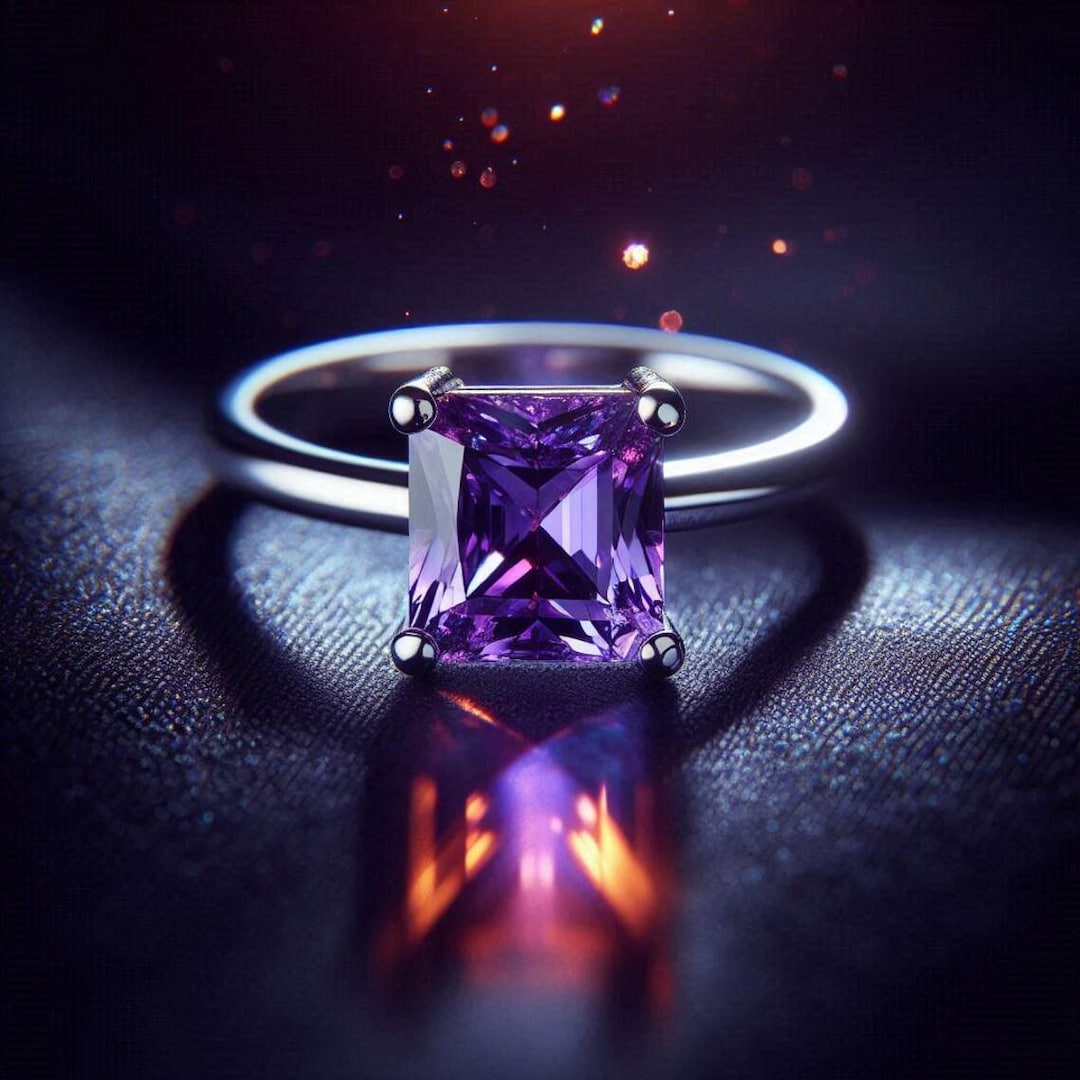 3 Crt Princess Cut Purple Sapphire Gemstone Ring | Classic 925 Silver ...