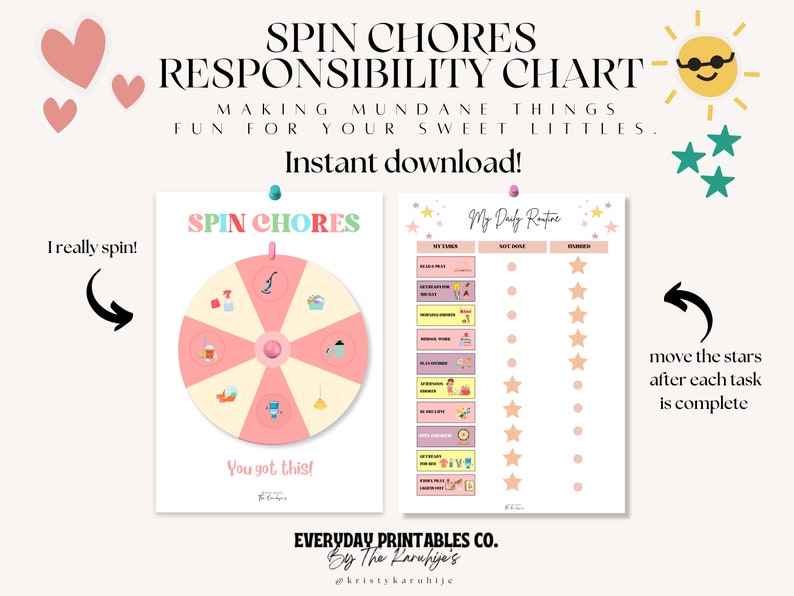 Spin Chores Daily Responsibility Chart - Etsy