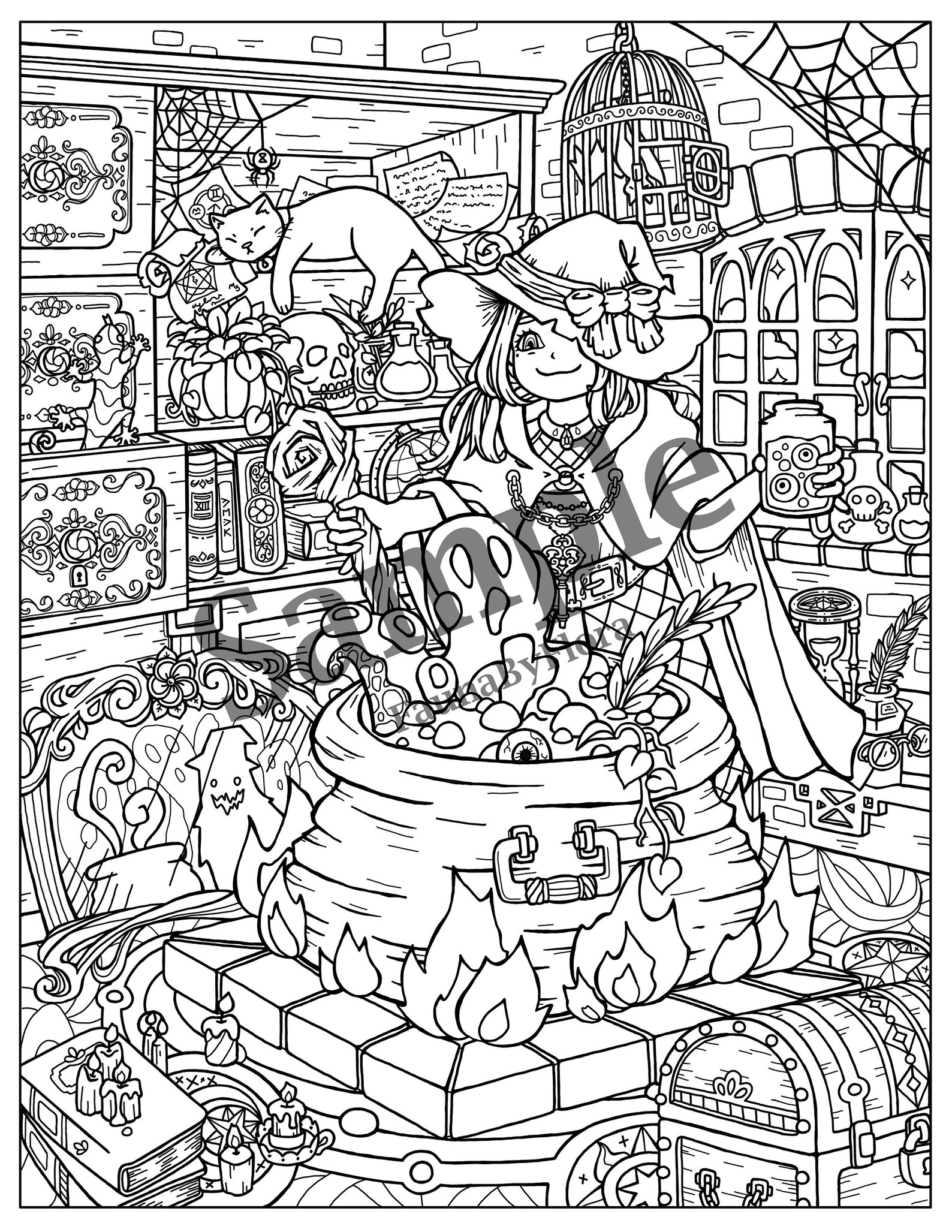 Printable Coloring Page for Adults and Kids: Halloween Witch - Etsy