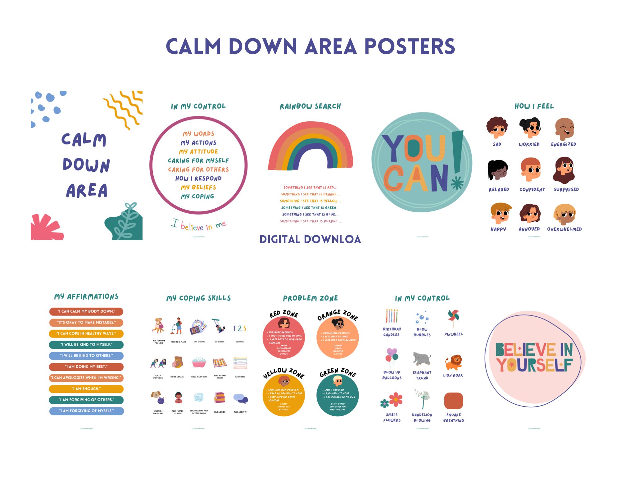 Calm Down Area Posters; Calm Down Corner Posters; Therapy Office ...