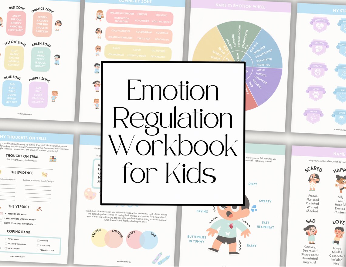 Emotion Regulation Workbook for Kids, Therapy Worksheets for Kids ...