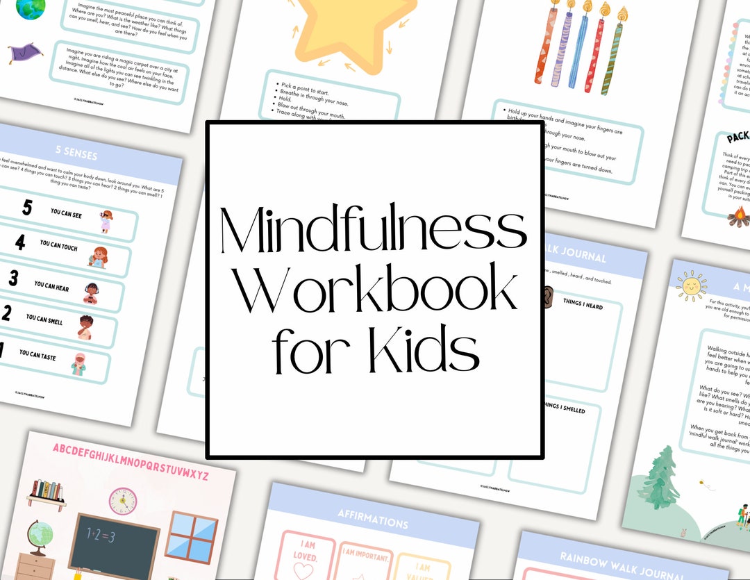 Mindfulness for Kids Workbook, Therapy Worksheets for Kids, Breathing ...