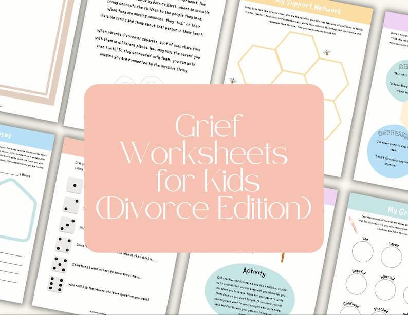 Coping With Divorce Activities for Kids, Grief and Loss Worksheets for ...