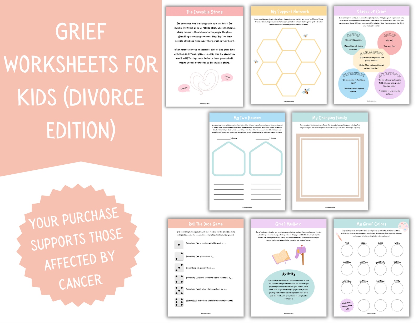 Coping With Divorce Activities for Kids Grief and Loss - Etsy