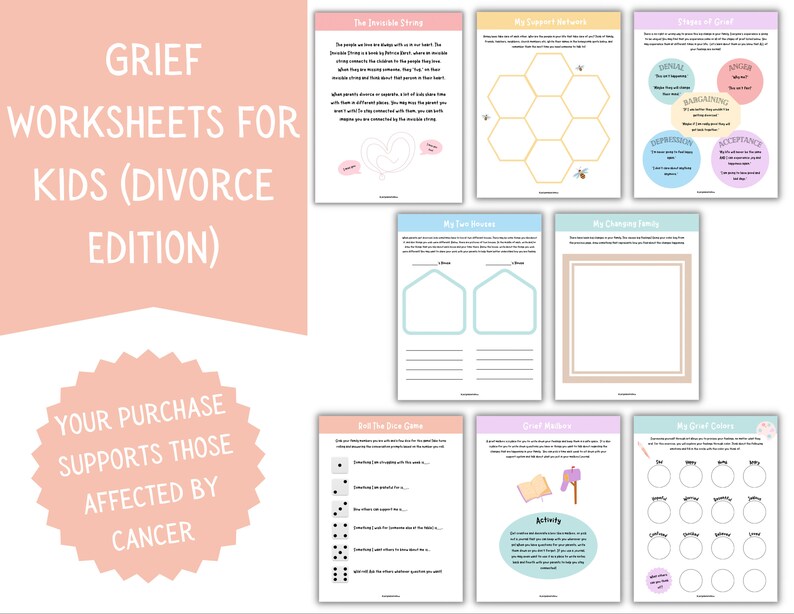 Coping With Divorce Activities for Kids Grief and Loss - Etsy