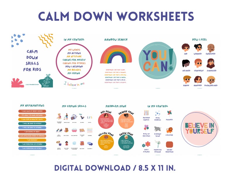 Calm Down Skills Worksheets Kids Coping Skills - Etsy