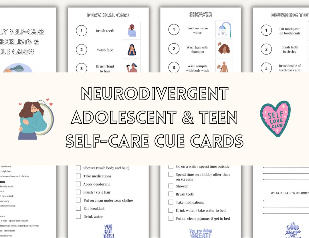 Neurodivergent Teen & Adolescent Personal Care Cue Cards; Neurodivergent Teen Self-care Flash ...