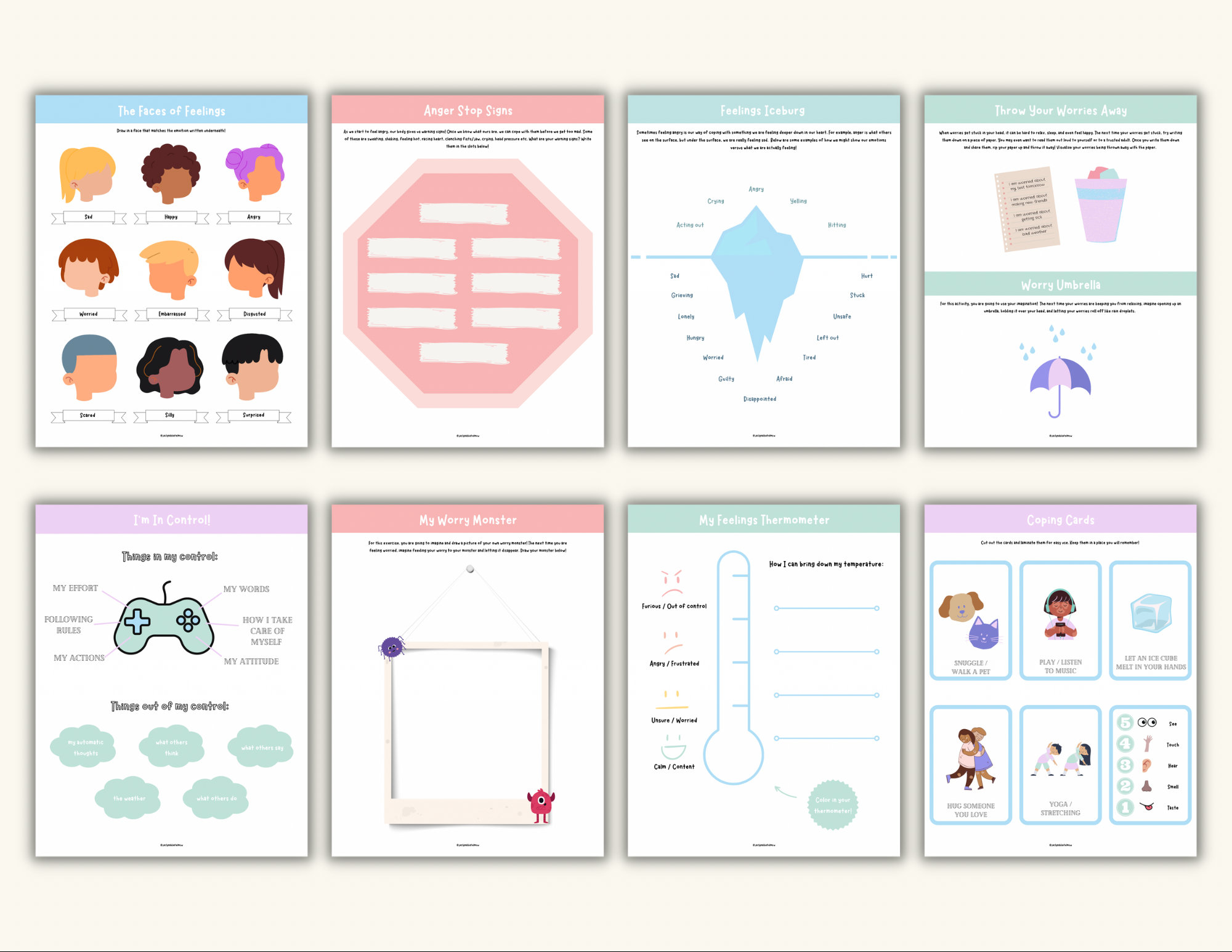 Coping With Emotions Worksheets for Kids, Anger and Anxiety Coping ...