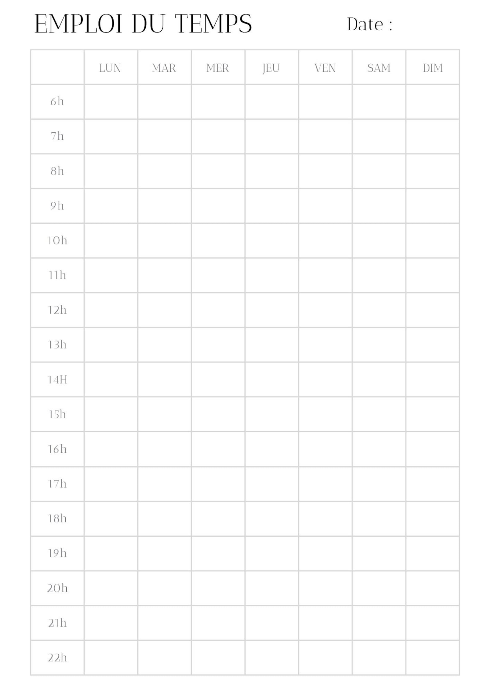 Emploi du temps imprimable, agenda hebdomadaire, planificateur horaire ...