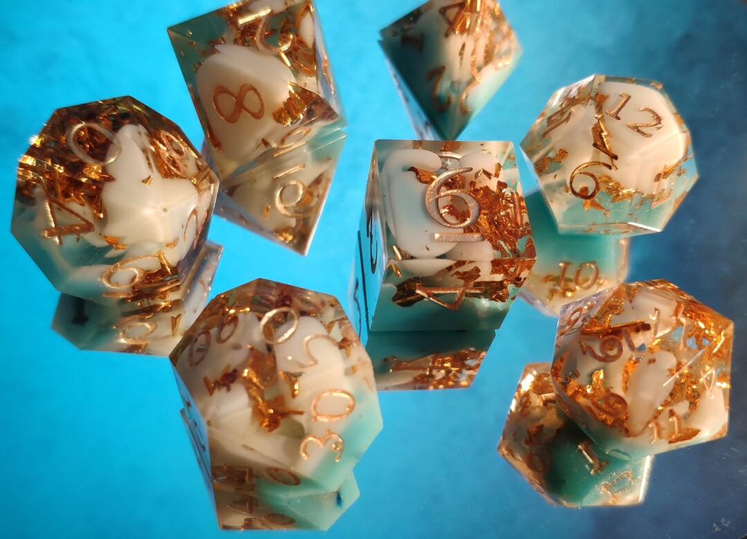 Angel Dice Blue Gold Dice Resin Dice Set Dnd Dice Sharp Edge Dice ...