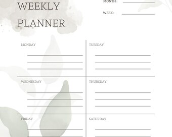 Weekly Planner Printable, Pastel Monstera Watercolor, Weekly Plan ...